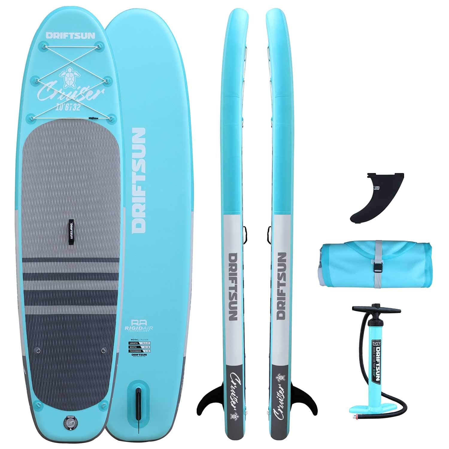 Driftsun Cruiser Ultimate 10 Foot Inflatable Stand Up Paddle Board Package with Travel Storage Paddleboard Backpack, Aluminum Pole Paddle, and Pump (Blue)