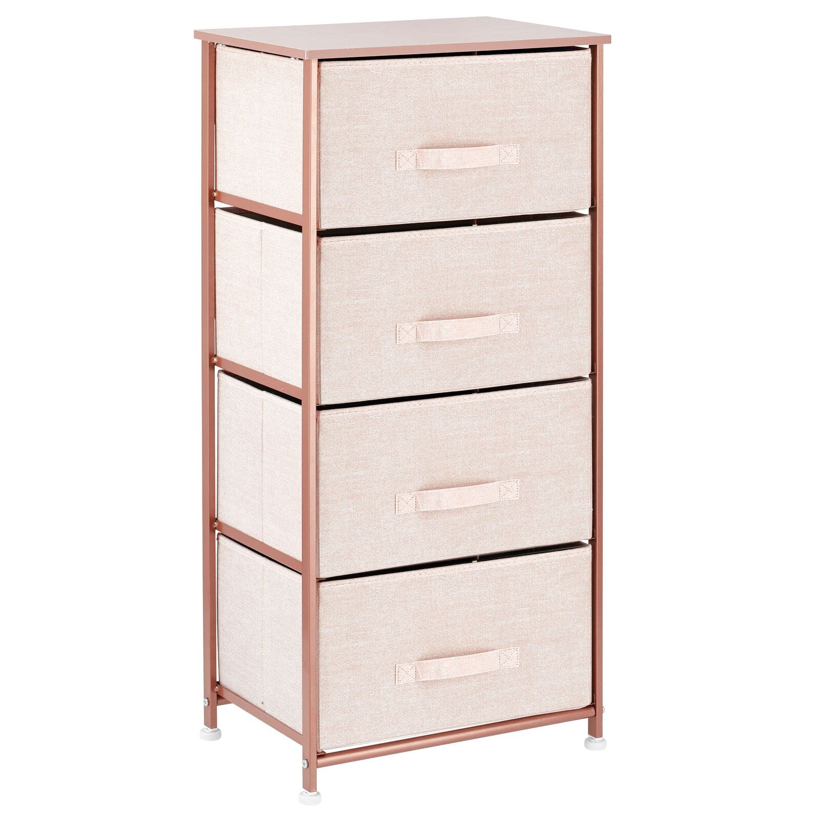 mDesign Tall Dresser Storage Tower Stand with 4 Removable Fabric Drawers - Steel Frame, Wood Top Organizer for Bedroom, Entryway, Closet - Lido Collection - Light Pink/Rose Gold