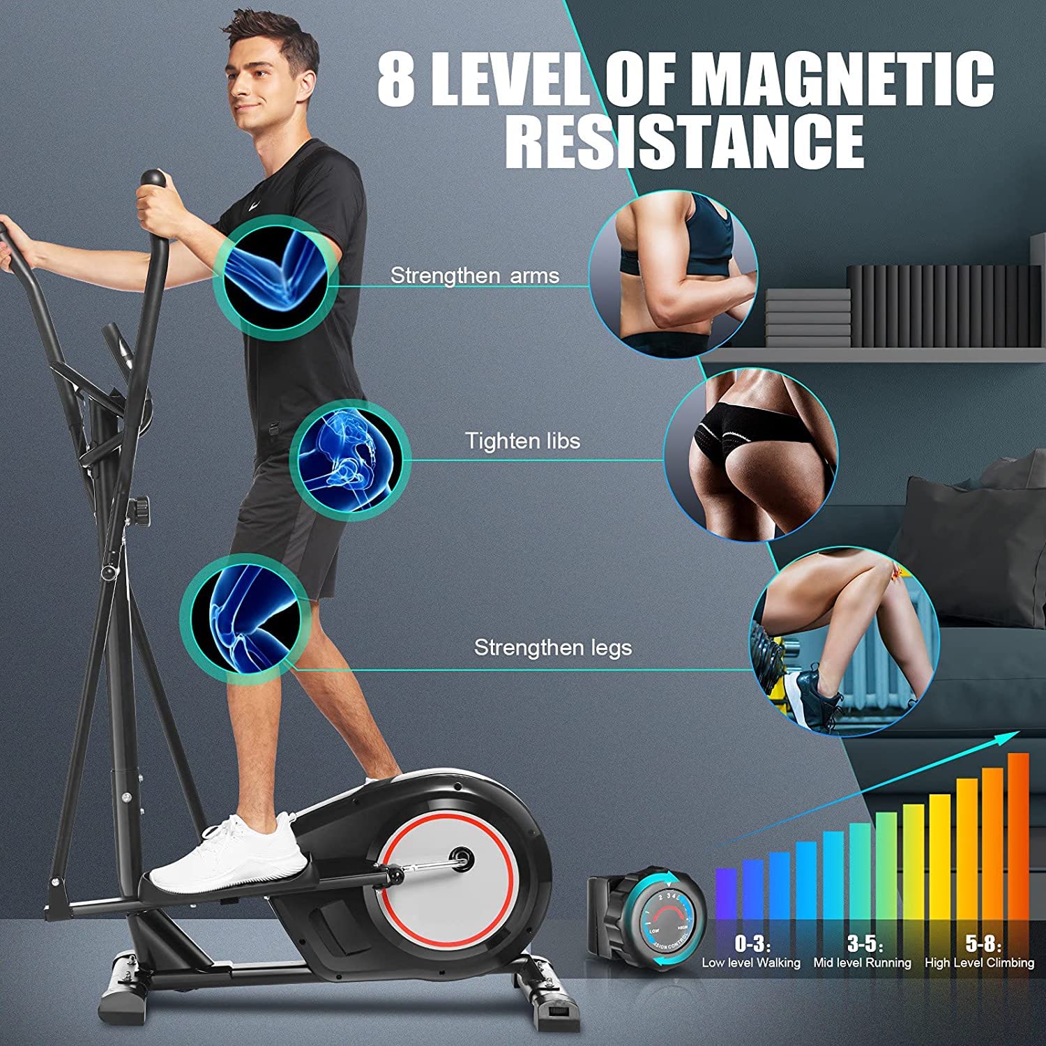 FUNMILY Elliptical Machine for Home Use - Elliptical Training Machines with 8 Level Magnetic Resistance, APP Connect, Multi-Function