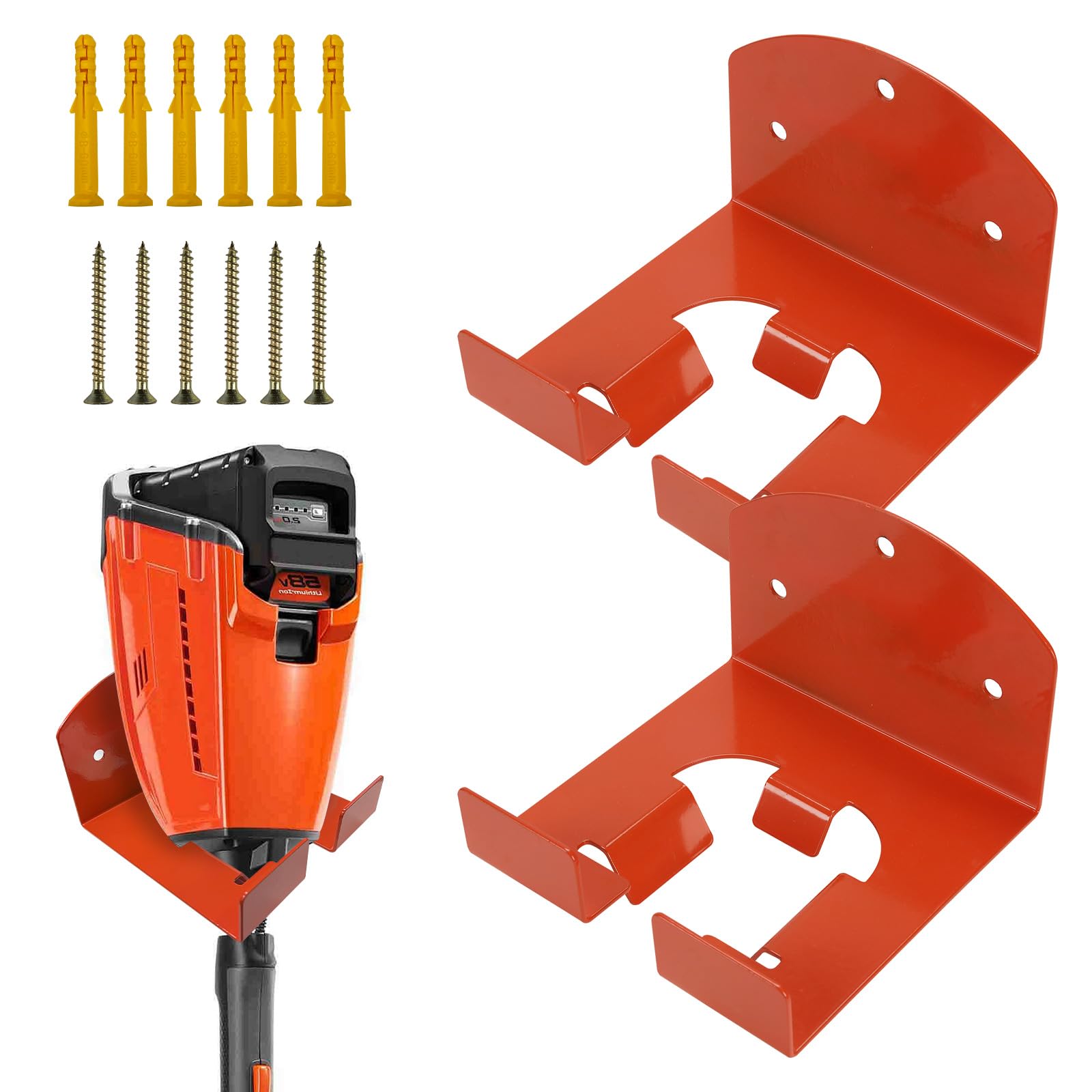 Rasugarlary Trimmer Rack for Garage 2 Pack Garage Organizer Hook Garage Storage Hanger Heavy Duty Garden Power Tool Hanger for Garage Wall, Orange