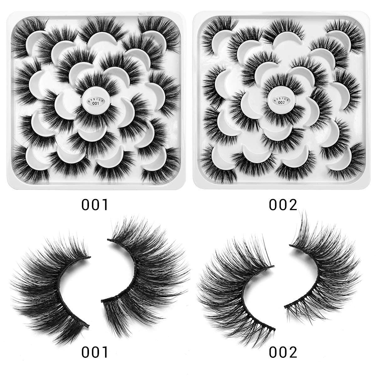 DYSILK 10 Pairs 6D Faux Mink Eyelashes Fluffy Wispy Long Dramatic Look False Eyelashes Volume Thick Extension Fake Eyelashes Natural Soft Makeup Handmade Reusable Lashes Pack No Glue