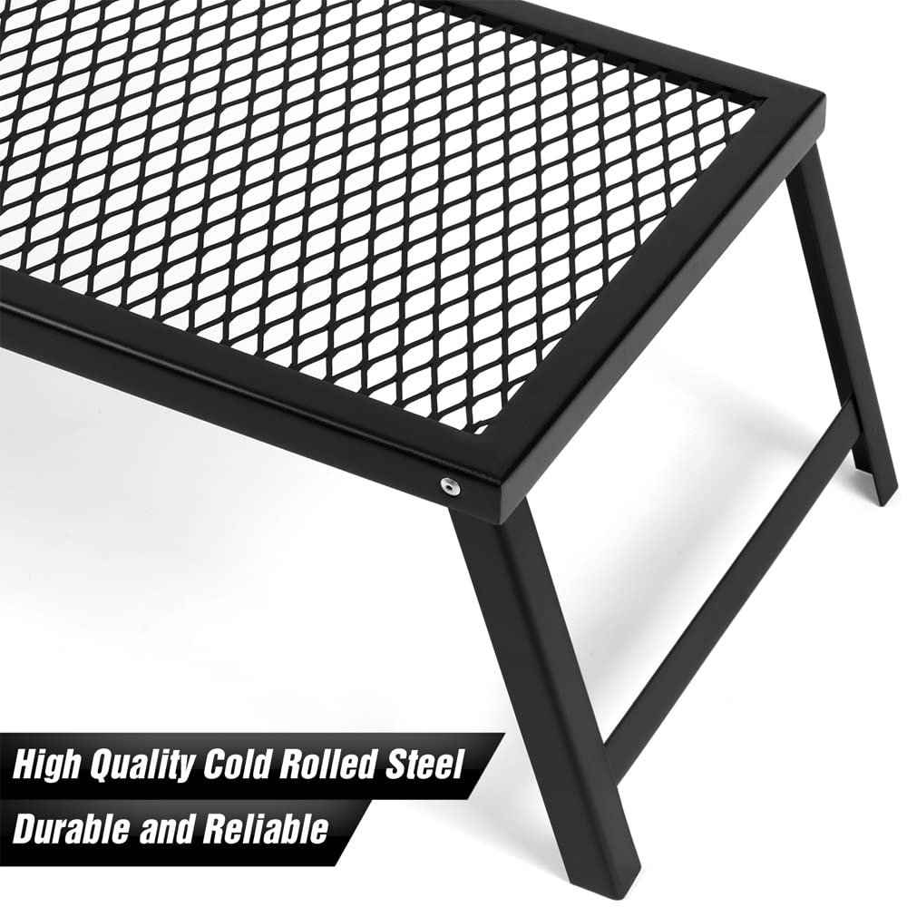Folding Campfire Grill Heavy Duty Steel Grate with Legs Portable Over Fire Camp Grill for Outdoor Cooking Grill Traveling Picnic, Black (21.6" x 11.8")