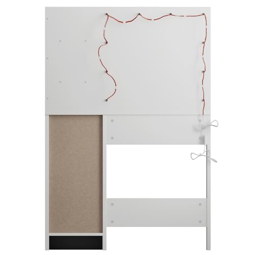 LIVELYGLOW Vanity Desk with Mirror and Lights, Makeup Vanity with Drawer & Storage Shelves, Cabinet, 3 Lighting Modes Adjustable Brightness, Bedroom Dressing Table, White