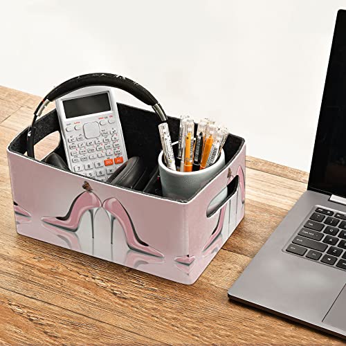 Oyihfvs Elegant Pink High Heel Shoes with Butterfly 2 PCs Collapsible Storage Bins Baskets, Foldable Felt Fabric Organizer Cube Boxes Storage Bags for Shelves Closet Home Decor