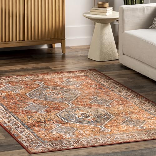 nuLOOM 5' x 8' SpinClean Machine Washable Stain-Resistant Area Rug Low Profile for Living Room, Bedroom, and Dining Room, Ashen Rust