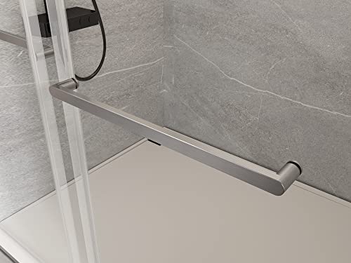 Jintop 72" W x 76" H Double Sliding Frameless Soft-Close Shower Door with Premium 3/8 Inch (10mm) Thick Tampered Glass,Bathroom Bathtub Doors W/ 4 Rollers and 2 Towel Bar Handles,Brushed Nickel
