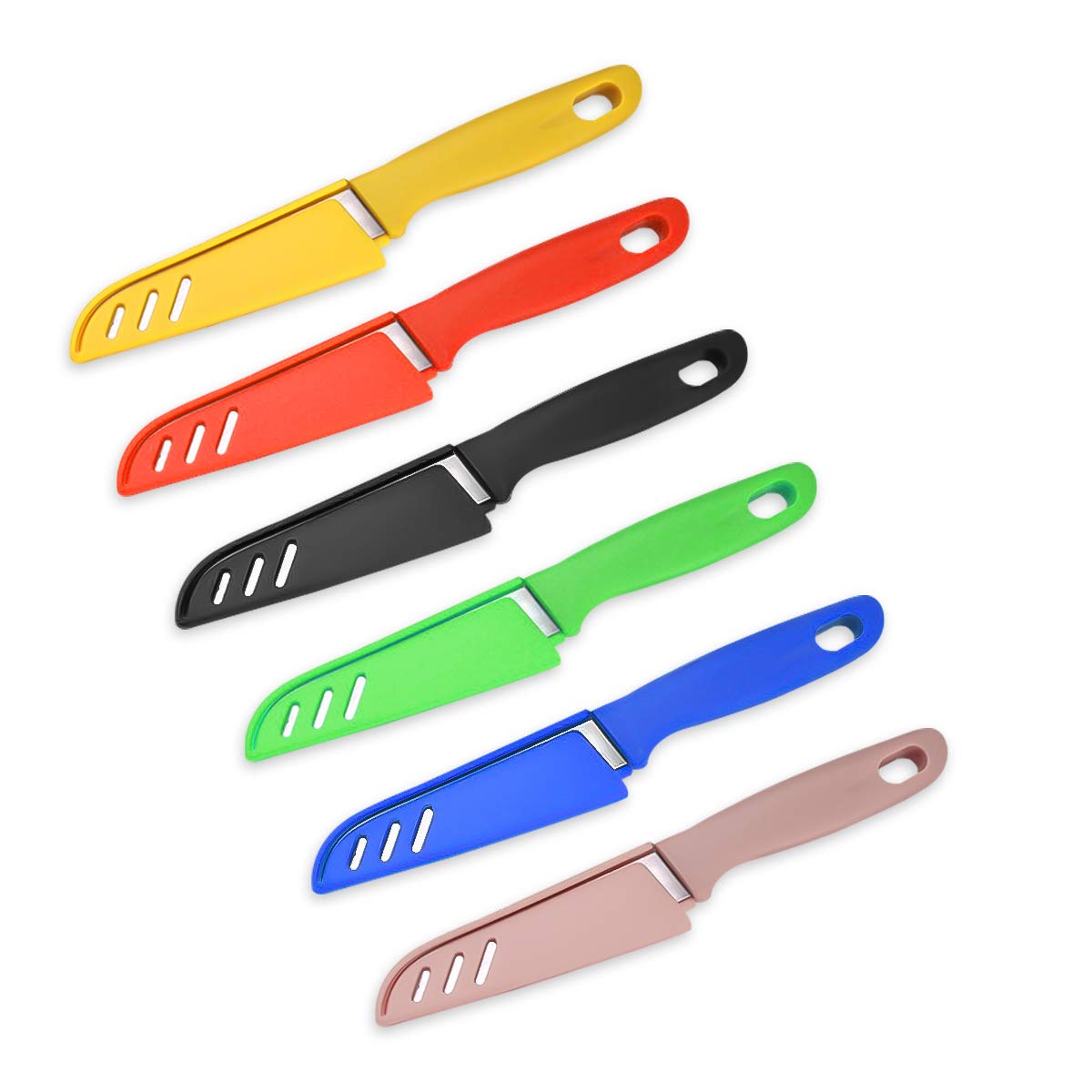 Paring Knife, New Sharp and Durable Fruit Knife with Protective Cover, Suitable for Most Types of Vegetables, Fruits and Meat,6 Pieces (pink, Blue, Green,black,yellow,red)