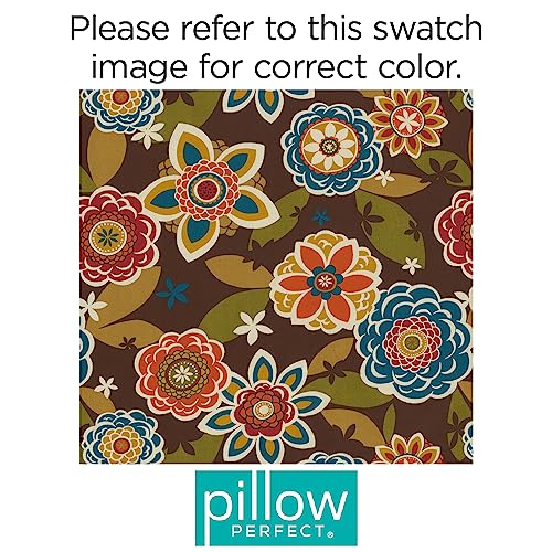 Pillow Perfect Floral Indoor/Outdoor Sofa Setee Bench Swing Cushion with Ties, Weather, and Fade Resistant, 18" x 45", Brown/Orange Annie, 1 Count