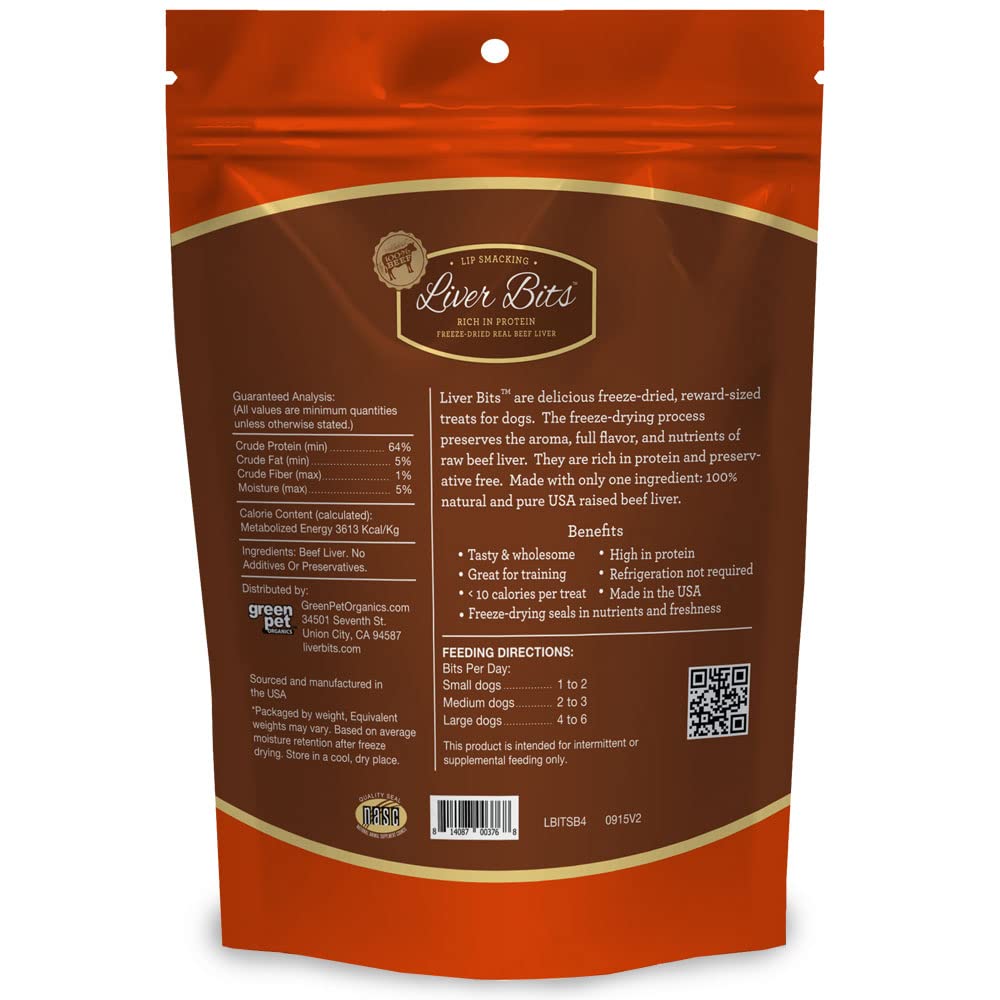 Liver Bits Treats for Dogs - Freeze Dried Training Treats - 100% Natural Raw Beef Liver - High in Protein 4 oz
