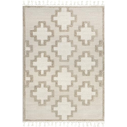 nuLOOM Polina Geometric High-Low Tasseled Area Rug, 4x6, Beige