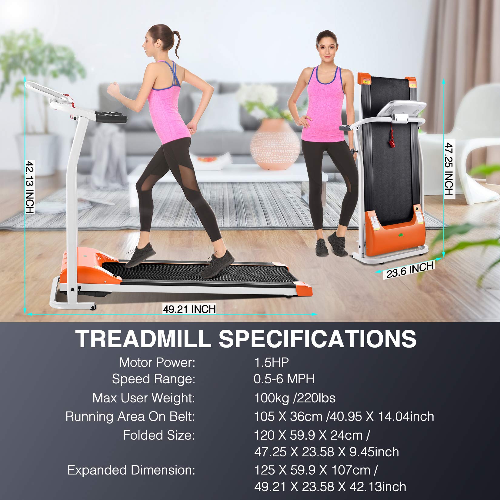 Folding Treadmill Portable Foldable Small Electric Treadmills with LCD Monitor & Pulse Grip & 12 Preset Program for Home Apartment Office Compact Walking Jogging Exercise Machine No Installation