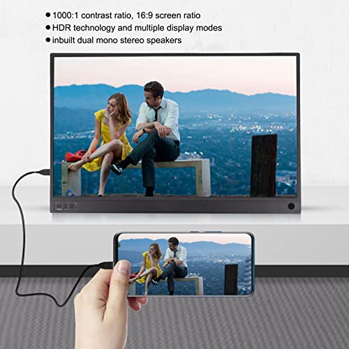 Jeanoko USB C Monitor, 15.6in USB C Dual Speaker HDR Technology External Mobile Screen for Phone for Laptop for Switch