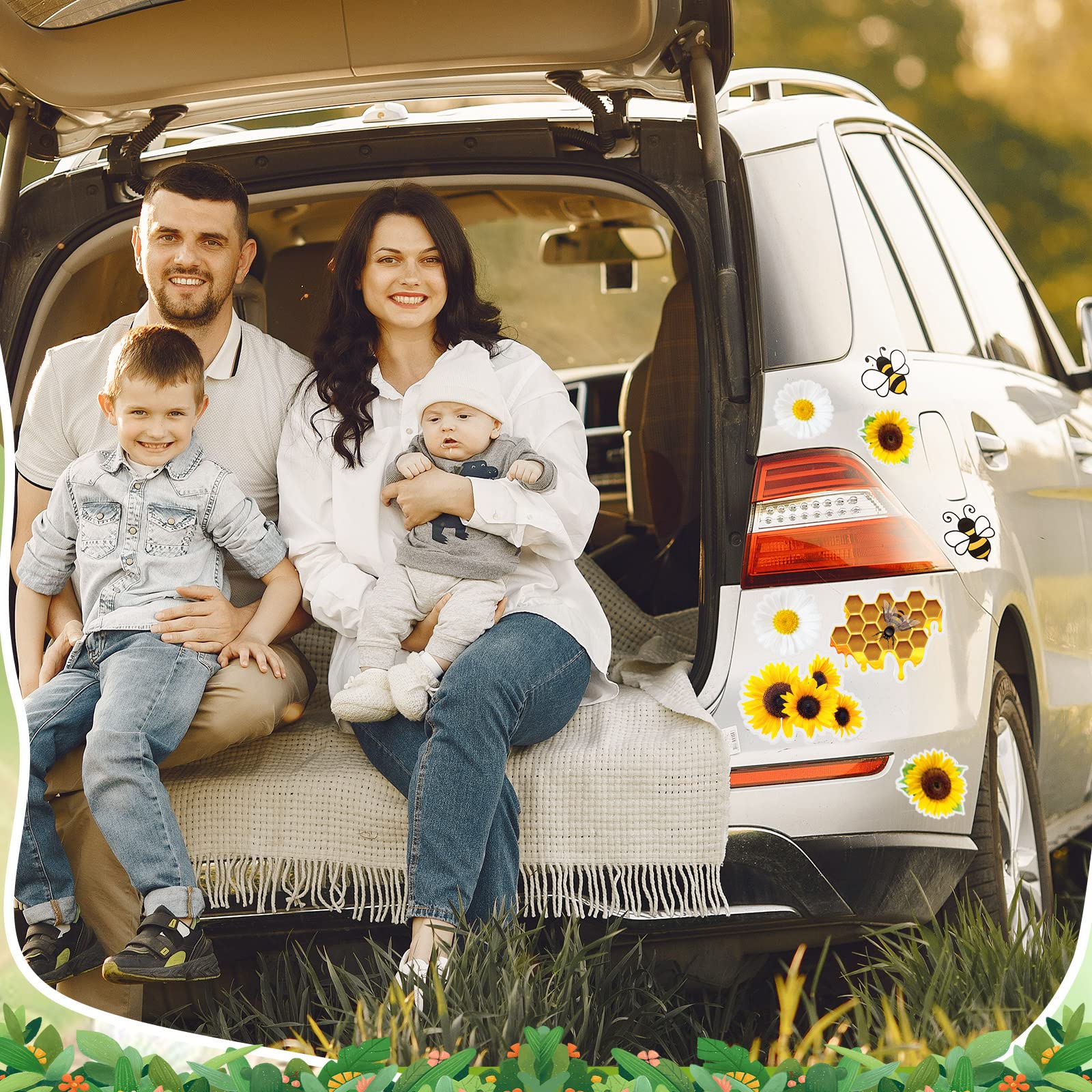 Hoteam 12 Pieces Car Magnets Sunflower Magnet Bee Honeycomb Daisy Flower Bee Magnets Cute Reflective Waterproof Honeybee Magnetic Stickers for Refrigerator Vehicles Whiteboard Locker Fridge Decor
