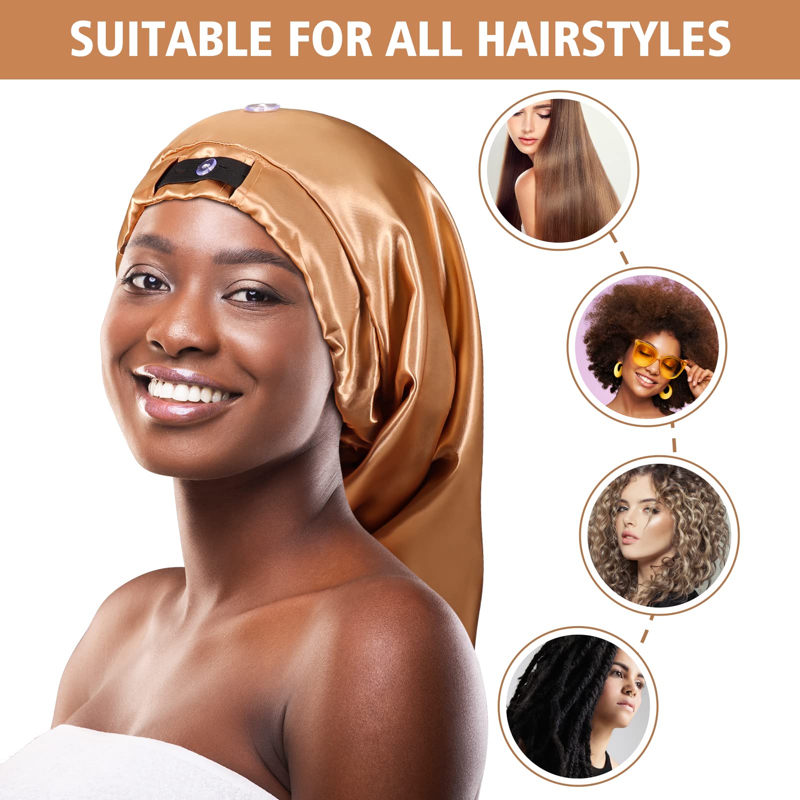 Kenllas Long Satin Sleep Bonnet- Extra Large Foldable Sleeping Cap for Curly Hair and Dreadlock for Women (Black)