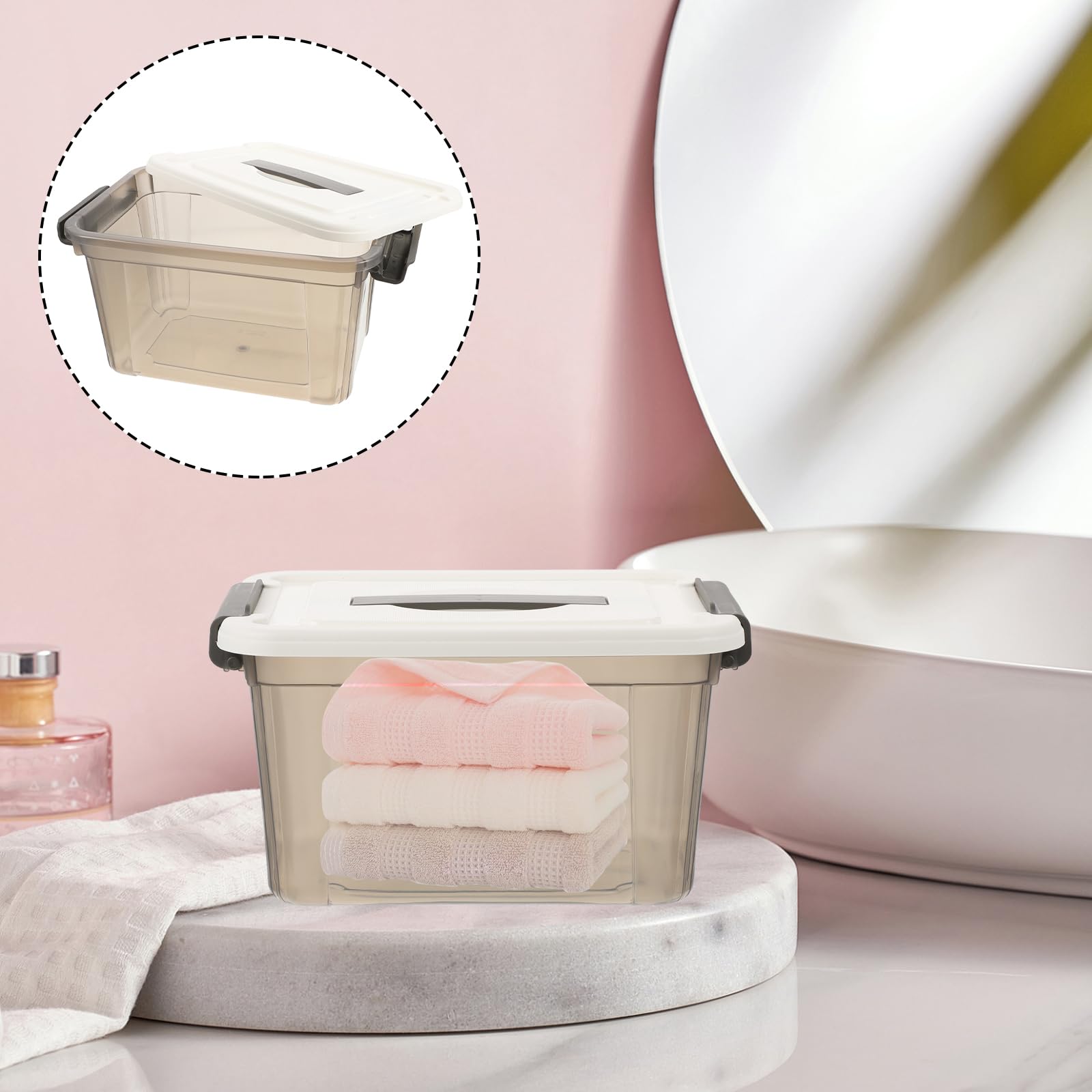 PRETYZOOM Storage Bins with Lids Tote Organizer Makeup Container Sundries Storage Bin Plastic Bins for Storage Clear Storage Case Stackable Tote Container Boxes PP Office Books Plastic Box