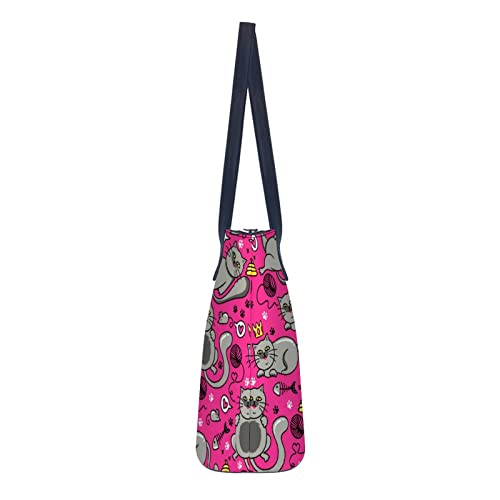 Funny British Cat Women's Tote Bag PU Leather Shoulder Bag Handbags Purse For Work Shopping Travel