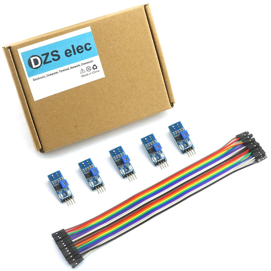 DZS Elec 5PCS TCRT5000 Infrared Reflective Switch IR Barrier Line Track Sensor Module and 20Pin 20cm Cables Line Jumper Female to Female Kit for Arduino Raspberry Pi Smart Car Robot