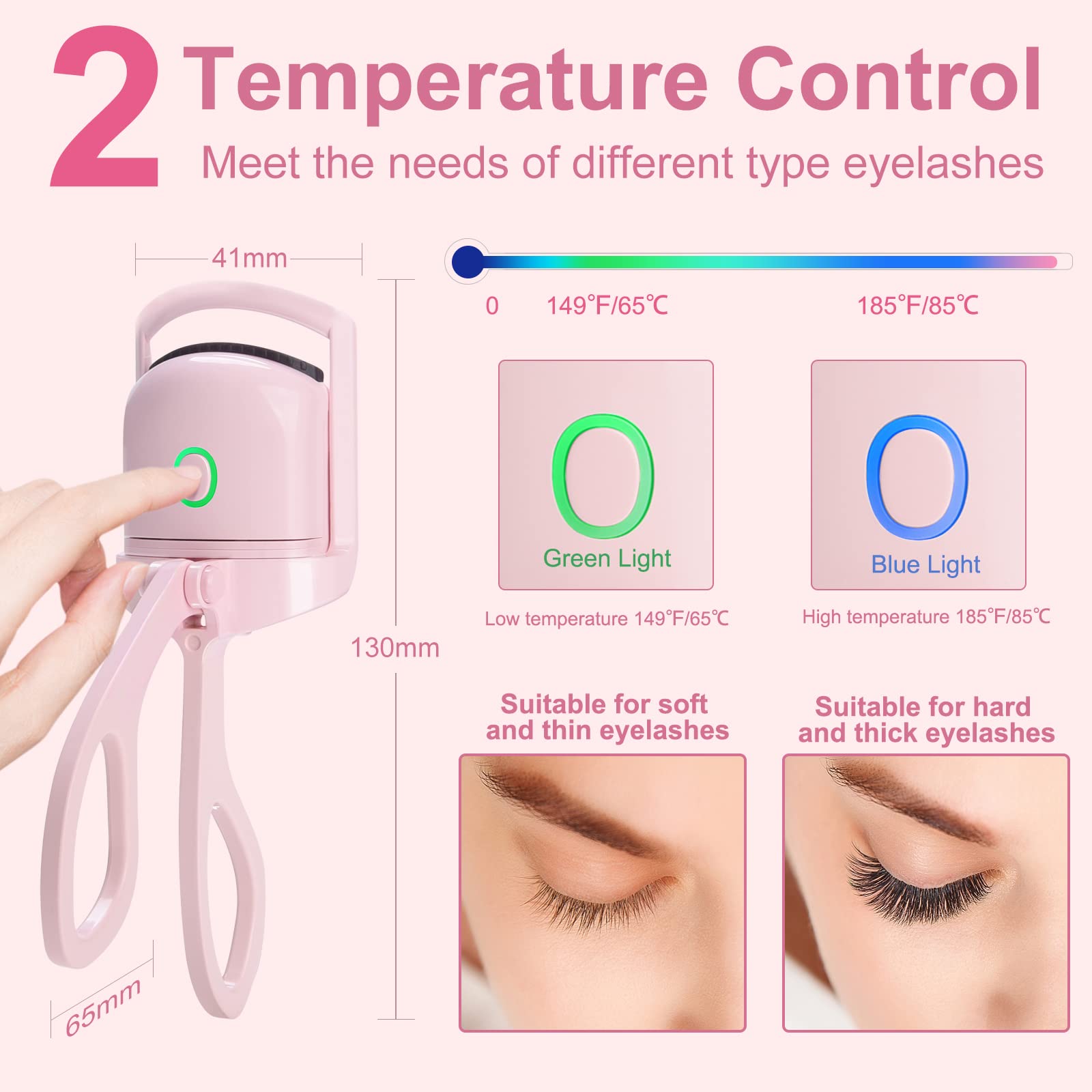 Heated Eyelash Curlers, Cyhentoon Rechargeable Electric Eyelash Curler Quick Natural Curling 2 Temperature Modes Heated Lash Curling Long Lasting Lash Tool