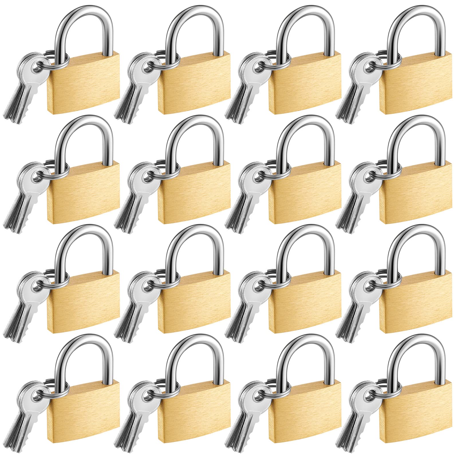 Kenning 16 Pcs Solid Keyed Alike Padlocks 1.18" Solid Brass Padlock with Key Weatherproof Luggage Locks Suitcase Lock Wide Body with Hardened Steel Shackle for Sheds, Storage Unit, Gym Fence