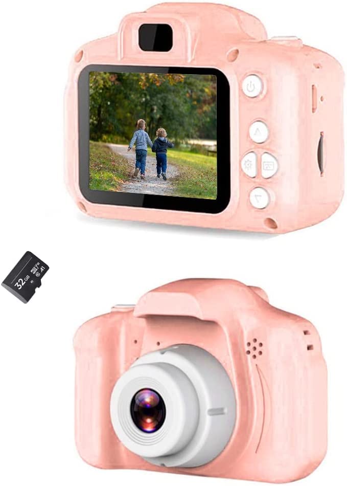 eDealz Full 1080P Kids Selfie HD Compact Digital Photo and Video Rechargeable Camera with 32GB TF Card & 2" LCD Screen and Micro USB Charging Drop Proof Blue (Pink)