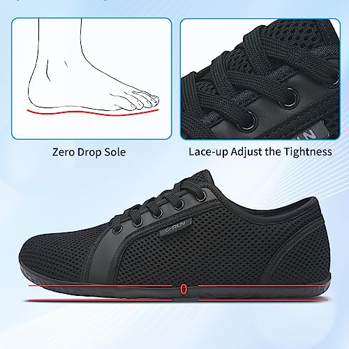 L-RUN Womens Mens Minimalist Barefoot Shoes Comfortable Casual Shoes Wide Toe Box Zero Drop Shoes Black L(W:8-9,M:6.5-7.5