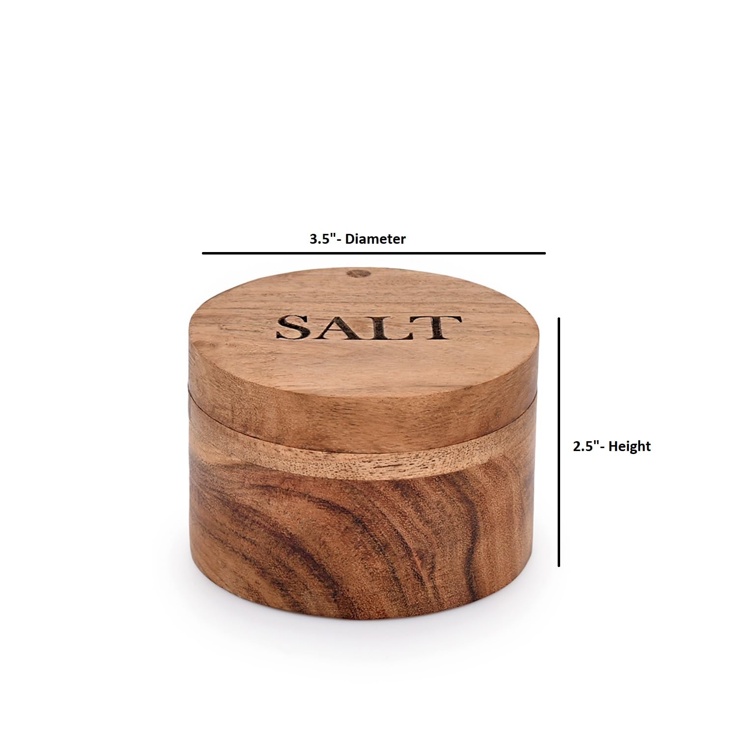 EDHAS Acacia Wood Round Condiment Pot with Magnetic Swivel Lids for Kitchen Countertop "Salt" Engraved on Lid (3.5β x 3.5β x 2.5β)