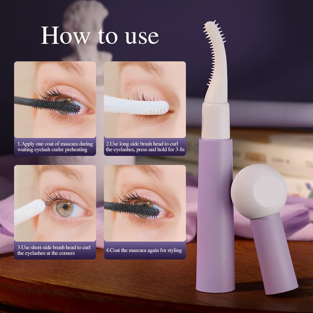 Heated Eyelash Curlers, TOUCHBeauty Electric Lash Curler Rechargeable with Dual-Sided Silicone Comb, 2-Level Temperature, No Pinching, Natural Curling Violet