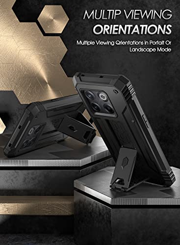 Poetic Revolution Series Designed for Oneplus 10T Case, Full-Body Rugged Dual-Layer Shockproof Protective Cover with Kickstand and Built-in-Screen Protector, Black