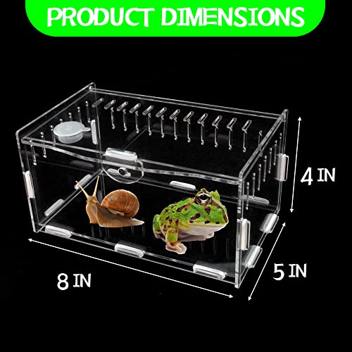 Magnetic Acrylic Reptile Cage,Transparent Enclosure Reptile Breeding Box,Breeding Box Terrarium Tank Suitable for Tarantulas,Lizards,Chameleons,Hermit Crabs,Snakes,Insect,Turtle(8x5x4 Inch)