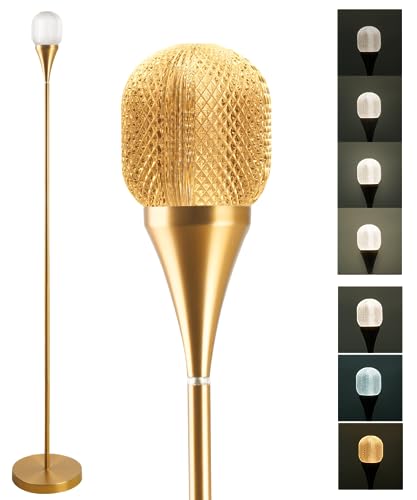Modern Globe Floor Lamp, Minimalist Room Decor Standing Lamp, Dimmable LED Tall Floor Light for Living Room, Bedroom Decor, Full Range Dimming, Adjustable Color Temperature - Gold/Antique Brass