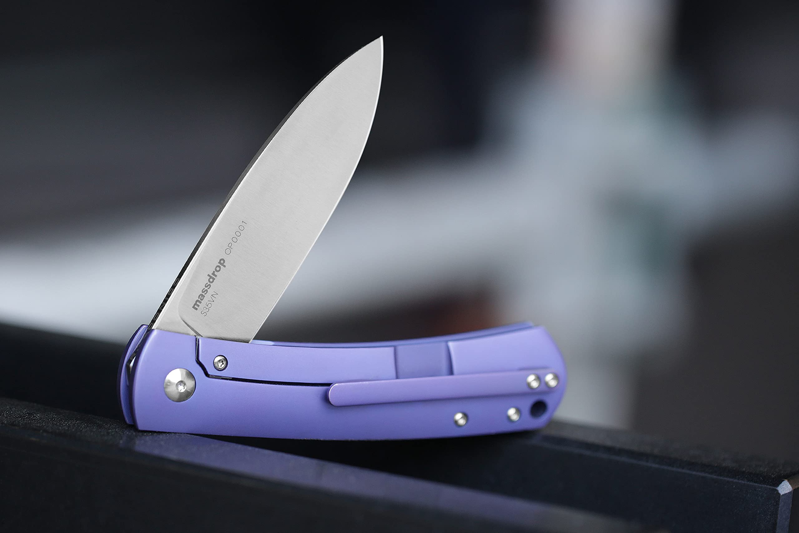 DROP + Laconico Keen Spear-Point Titanium Frame Lock Folding Knife, (RH, Bronze)