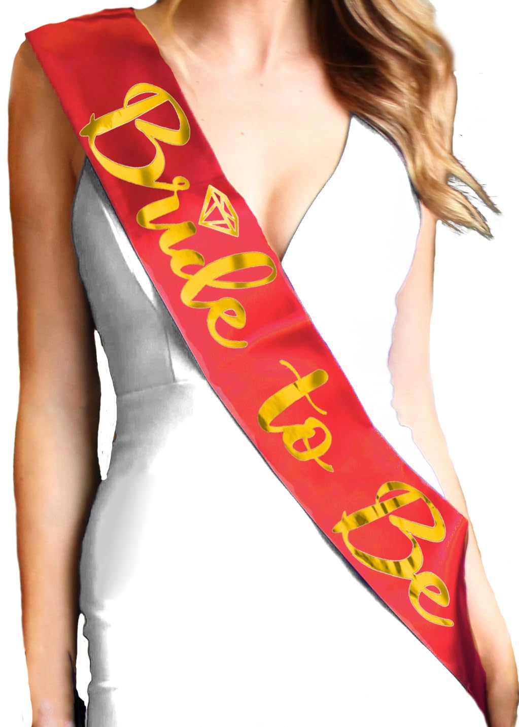 Red Bride Sash - Metallic Gold Luxury Bride To Be with Diamond Bridal Sash - Bachelorette Party Decorations Red Sash(B2BDiam Gld) RED
