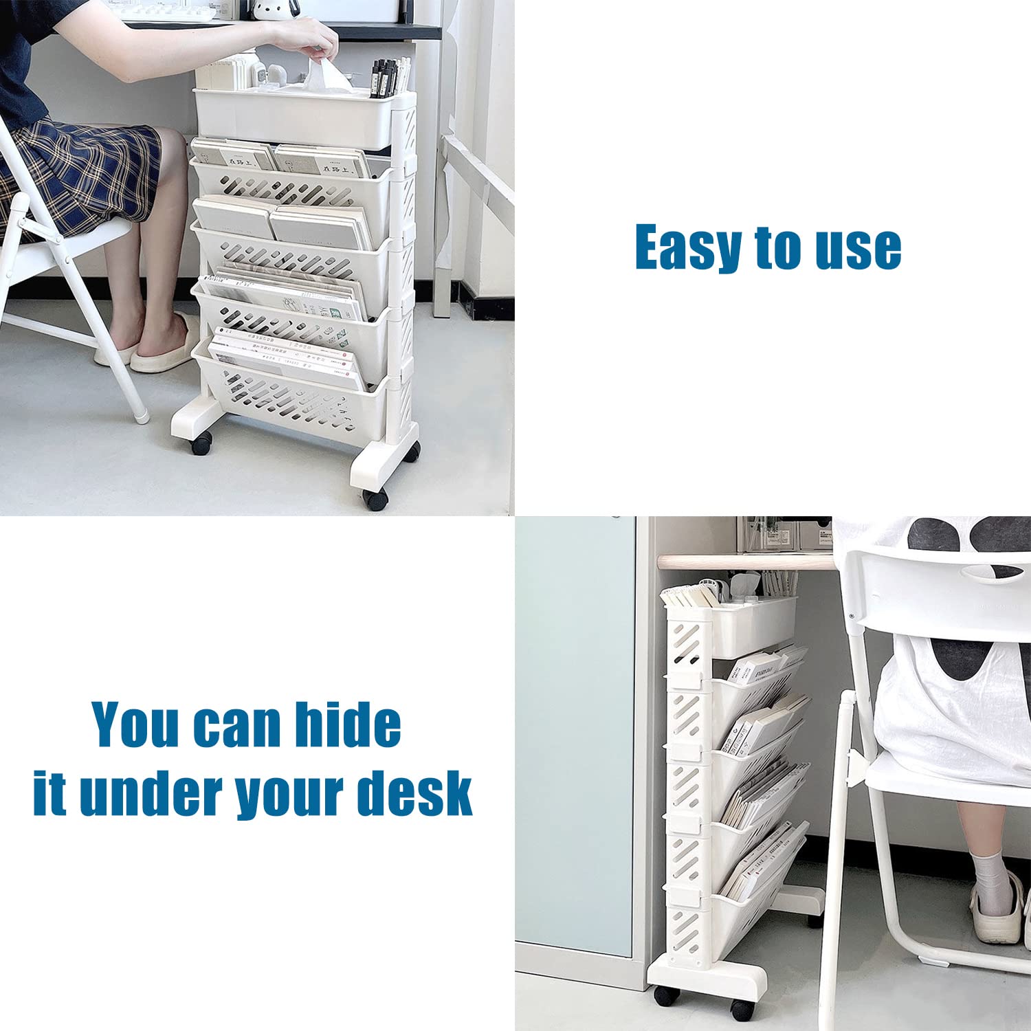FIROK 5 Tier Rolling File Cart,Utility cart with Wheels Classroom Deskside Book Shelf for Students,Teachers,Documents Organizers and Storage Bookshelf for Classroom,Library
