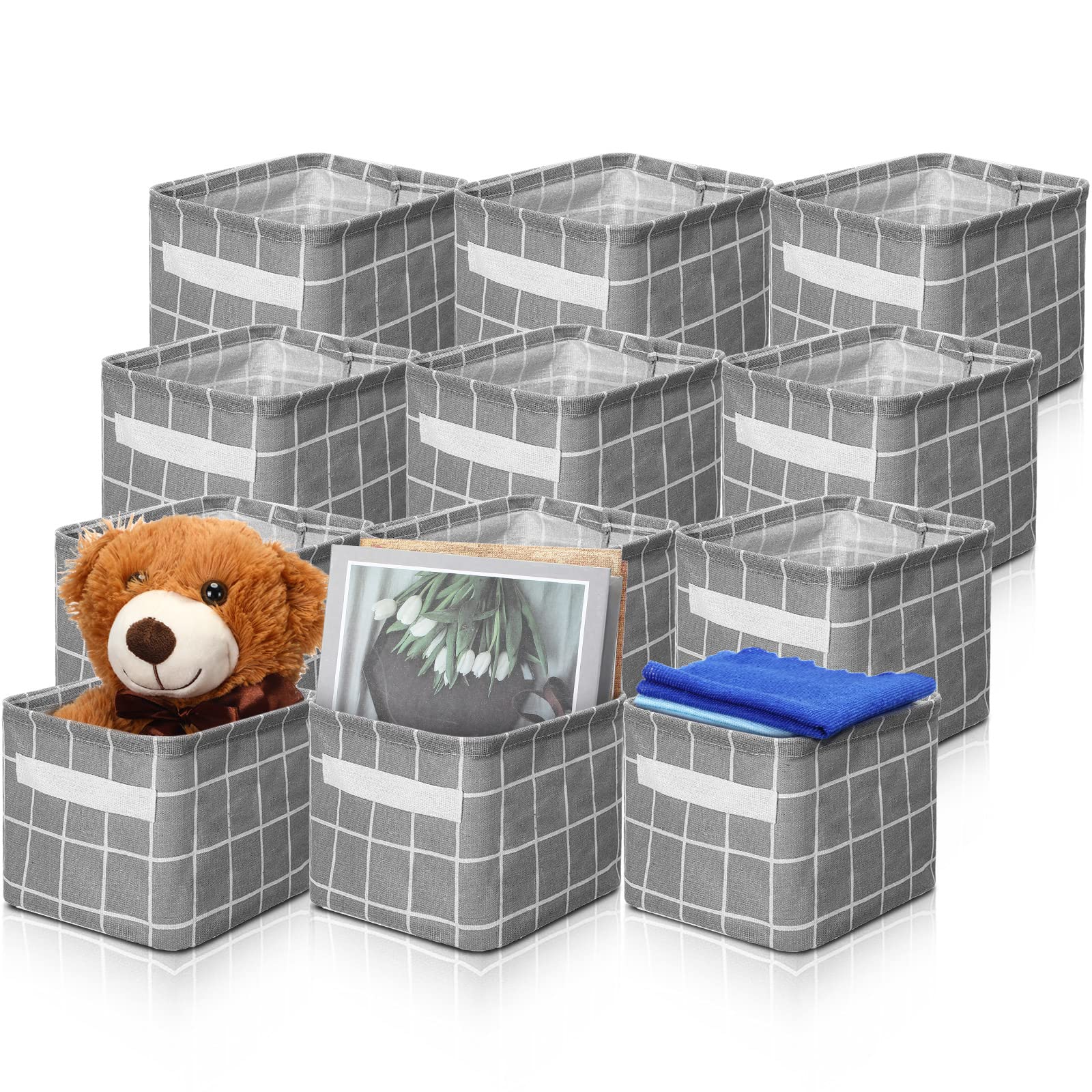 Nuogo 12 Pcs Small Fabric Storage Baskets Collapsible Storage Bin Foldable Cloth Cubes Bin Waterproof Bathroom Storage Bins Organizer Containers with Handles for Kids Toys, 7.9 x 6.3 x 5.1 Inch