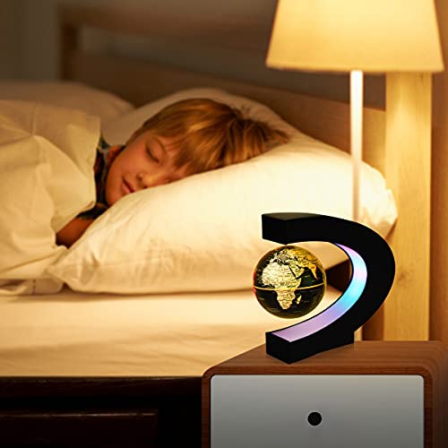 Magnetic levitation world map globe rotating levitation globe (with LED lights) office home desktop decorative gadgets friends teacher business birthday gift (blue)