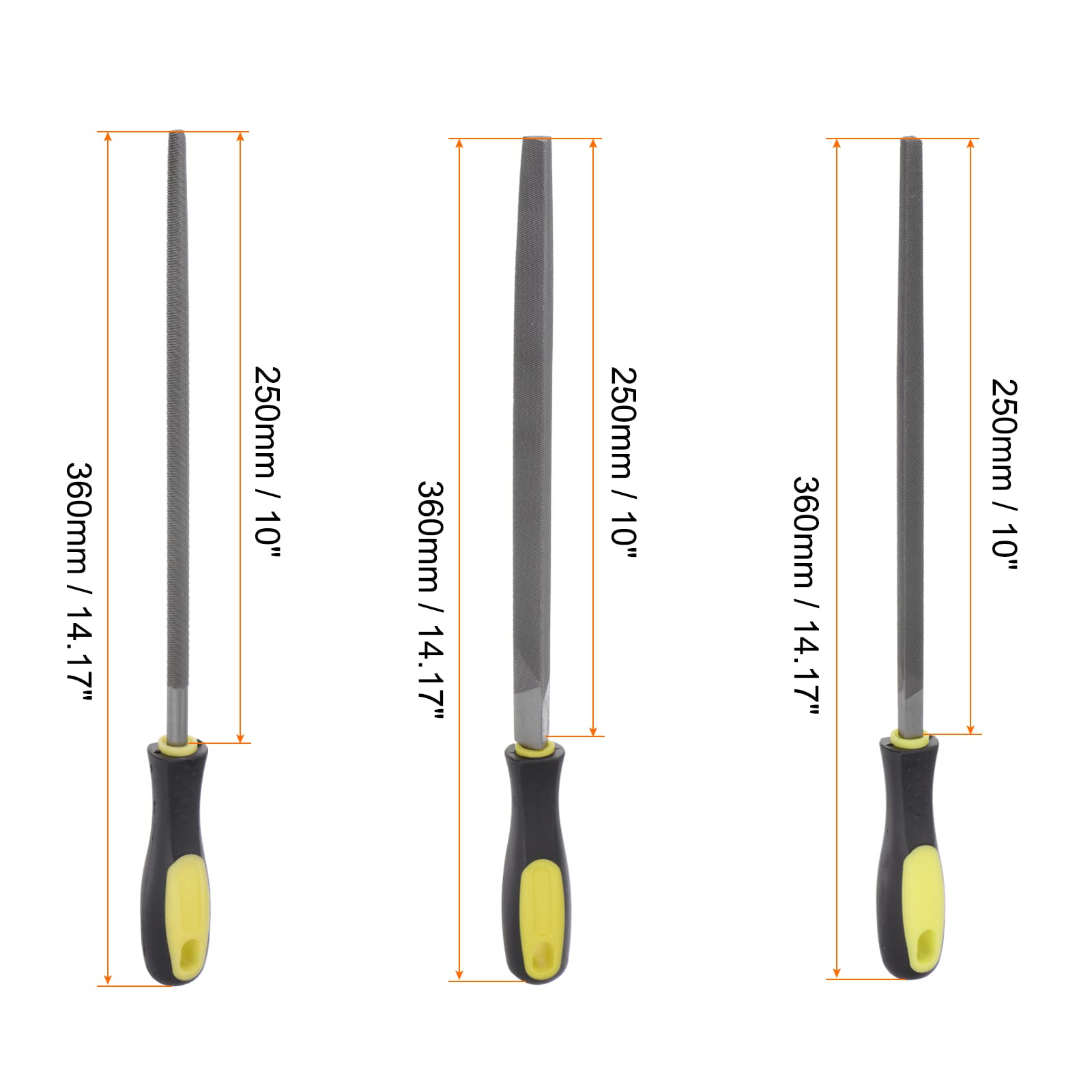 HARFINGTON Metal File Set 10" High Carbon Hardened Steel Cut Hand Rasp with Plastic Handle for Deburring and Removing Material (Round, Half-Round, Triangular, Flat, Square)