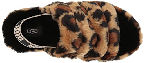 UGG Girls K Fluff Yeah Slide Spotty Slipper, Natural, 4 Big Kid