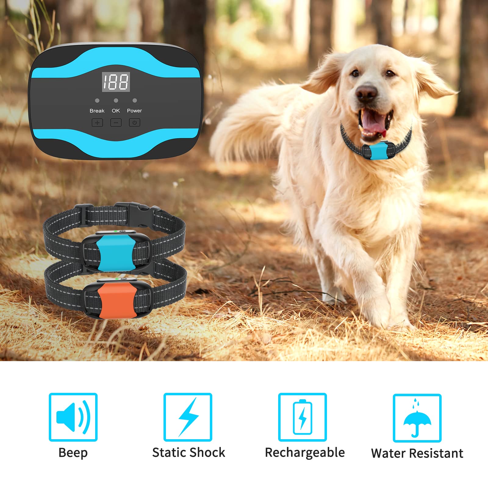 Electric Dog Fence, Wired Pet Containment System 656Ft Electric Fence for Dogs Adjustable Vibration & Rechargeable Underground/Aboveground 2 Waterproof Shock Training Collars Receiver Tone Correction