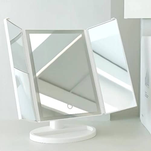 DUcare Makeup Mirror Vanity with Lights【Update】 2X 3X 10x Magnification, Lighted Makeup Mirror, Trifold Makeup Mirror, Dual Power Supply, Portable LED Makeup Mirror, Touch Screen-White Women Gift