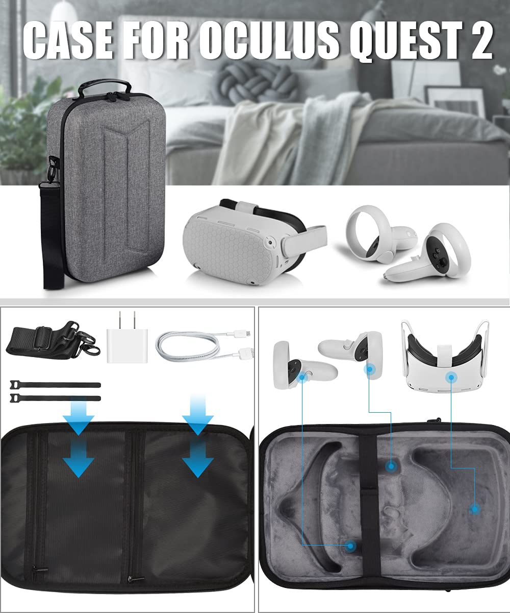 For Oculus Quest 2 Case, IALEGANT For Oculus Quest 2 Carrying Case,For Oculus Quest 2 Accessories Bundle Can Anti-vibration for Oculus Quest 2 VR Gaming Headsets and Controllers Accessories(Gray)