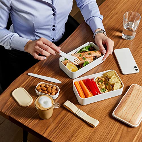 Premium Bento Lunch Box in 8 Modern Colors-MULTIPACK, 2x2 Leak-proof Compartments, Includes Sauce Container, Divider, Cutlery & Chopsticks, 40oz Japanese Bento Box for Adults & Kids, Microwave-safe