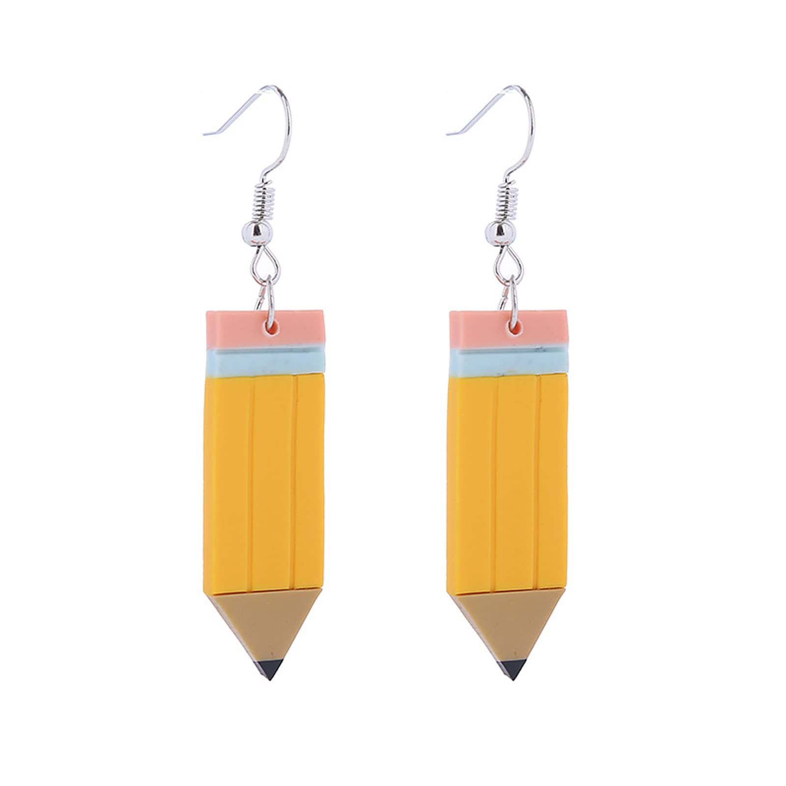 Funny Pencil Teacher Drop Dangle Earrings Handmade Polymer Clay Pencil Earrings for Women Teachers Professors Students Back to School Cute Piercing Jewelry-E yellow 2