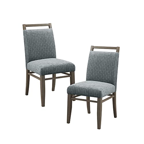 Madison Park Elmwood Dining Chair Set of 2-Cut Velvet Upholstered Backrest, Foam Seat Cushion Modern Kitchen Furniture, Reclaimed Grey Finished Solid Wood Legs, 38.5" H, Blue