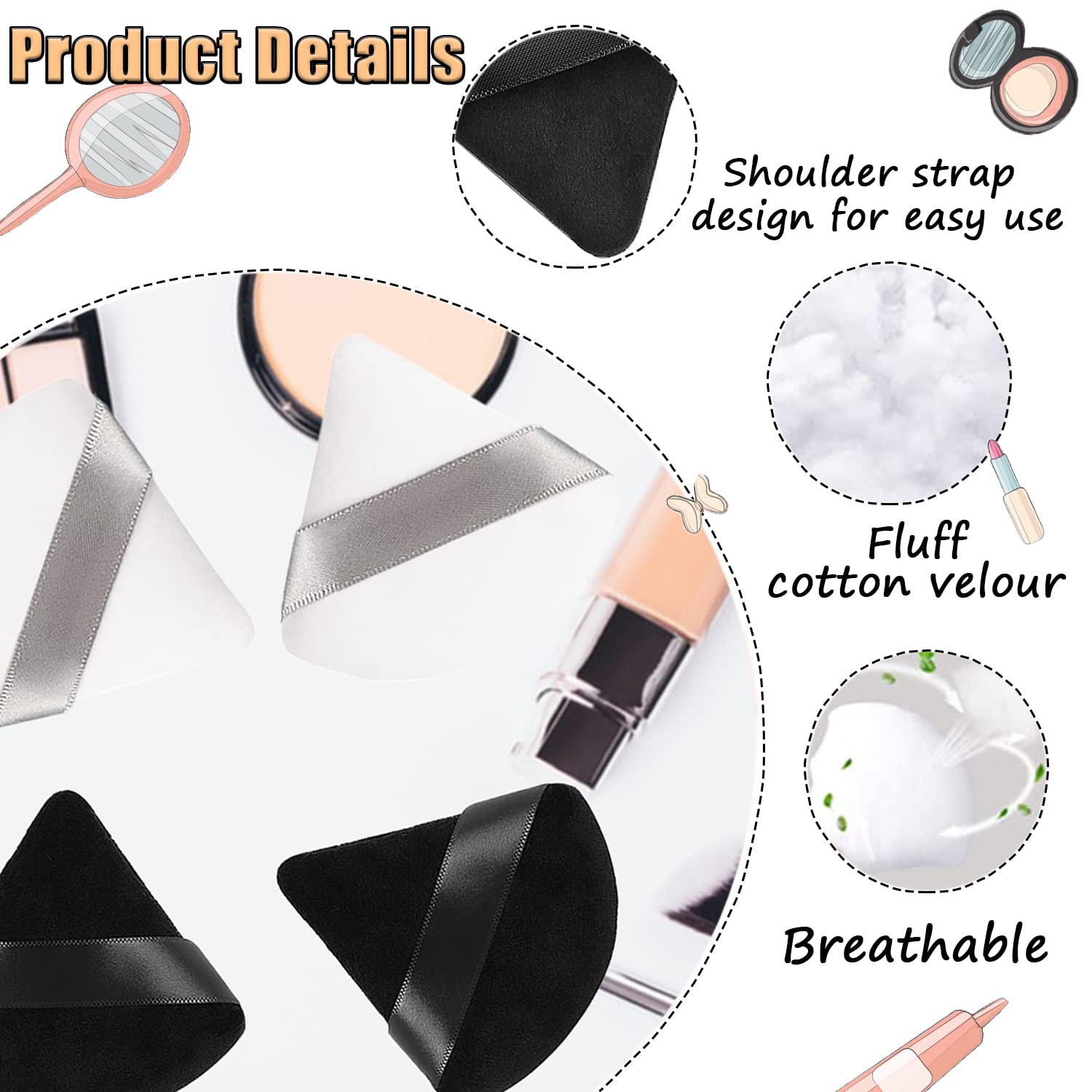 Heatless Hair Curler Face Makeup Soft Triangle Heatless Hair Curler - forOvernight Heatless Curls, Washable Reusable Wedge Shape Velour Cosmetic Sponge Makeup Tool