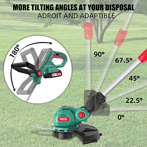 Weed Wacker Battery Weed Eater, HYPERECHO Cordless Grass String Trimmer 20V Auto-Feed Lines with 10 inch Cutting, Handle and Height Adjustable, 2.0Ah Battery and Fast Charger Included