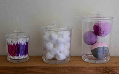 Premium Quality Clear Acrylic Plastic Apothecary Jars with Lids for Bathroom & Kitchen Organization – Containers are Elegant Durable Organizers Great for Q-Tip Cotton Swabs, Food & Candy Storage – BPA -Free – Set of 3 Sizes - 15, 35 & 45 oz