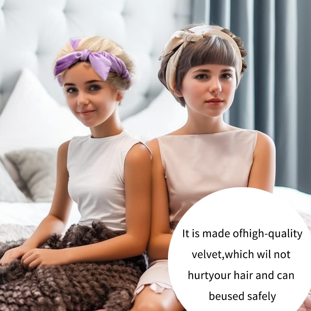 Heatless Sleeping Curling Rod Headband, No Heat Curl Ribbon with Clips and Scrunchie,Natural Soft Wave DIY Hair Rollers Styling Tool (Wine red)