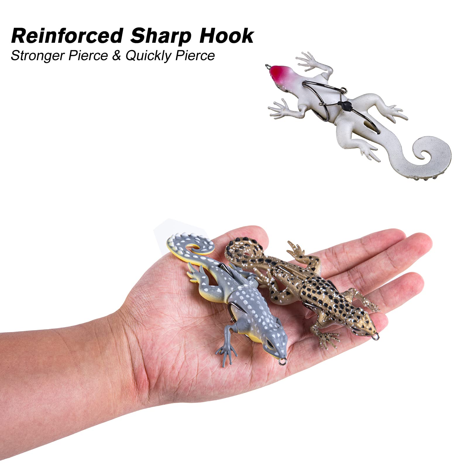 Goture 2Pcs Gecko Soft Fishing Lures Bait Artificial with Sharp Hooks 3D Simulation Saltwater Lure Fishing Tackle Accessory kit