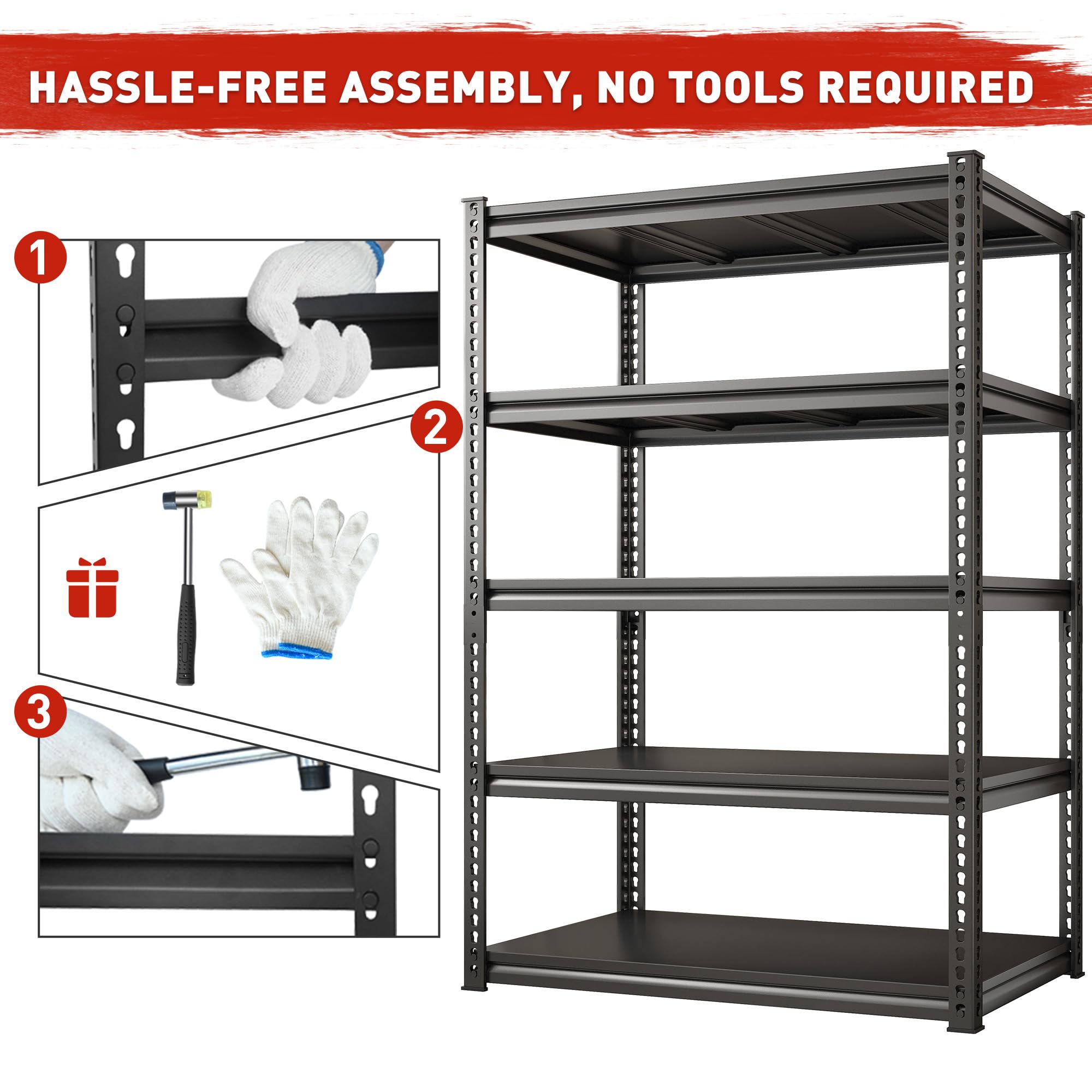 REIBII 72"H Garage Shelving Load 2500 Lbs Garage Storage Shelves Heavy Duty Shelving 5-Tier Adjustable Garage Shelves Sturdy Metal Shelves for Storage Garage Shelf Industrial Shelving 72"H x36"W x18"D