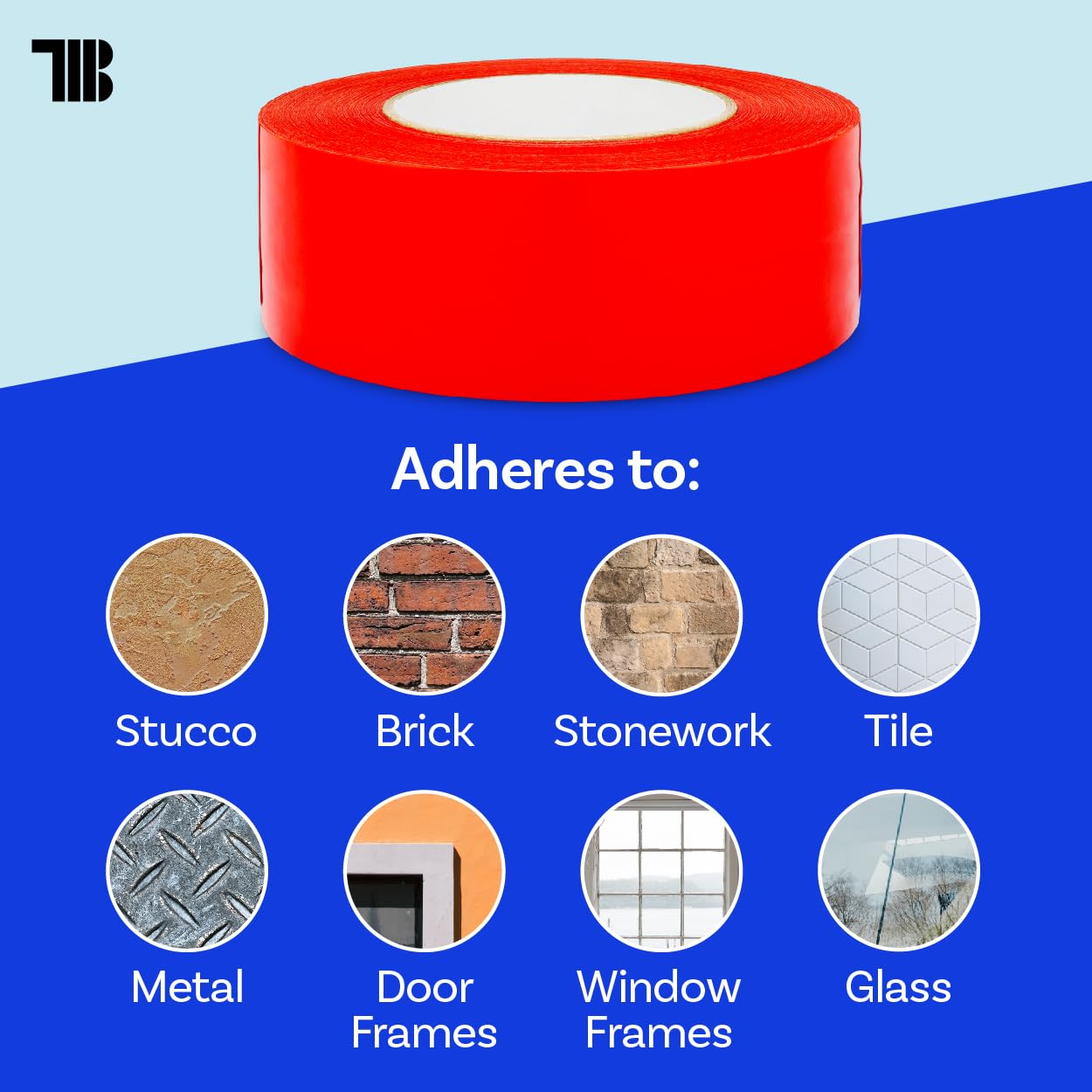 Red Stucco Tape, Case of 24 Rolls, 2 inch x 60 Yards, UV Resistant Polyethylene Tape (PE Tape)
